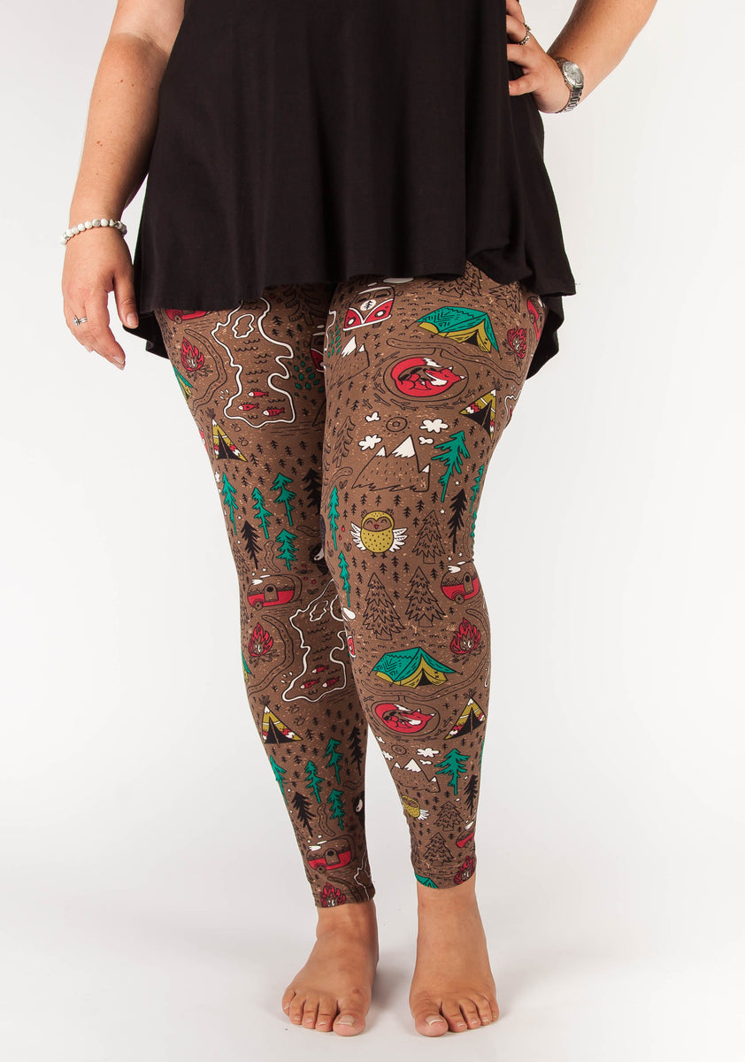 Womens plus size leggings nature camping theme – The Purple Puddle